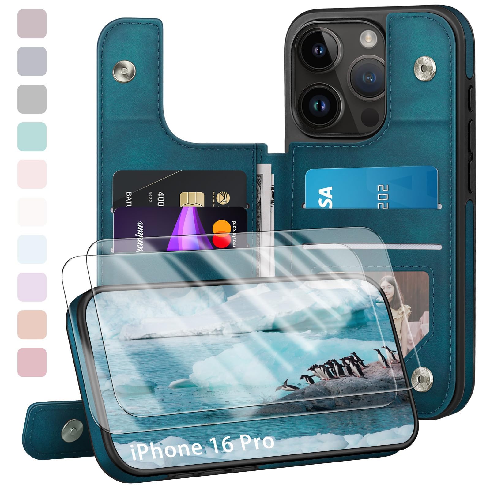 Amazon.com: DJDUCK Compatible with iPhone 16 Pro Case Wallet, Card Holder Case with [2 Screen ...