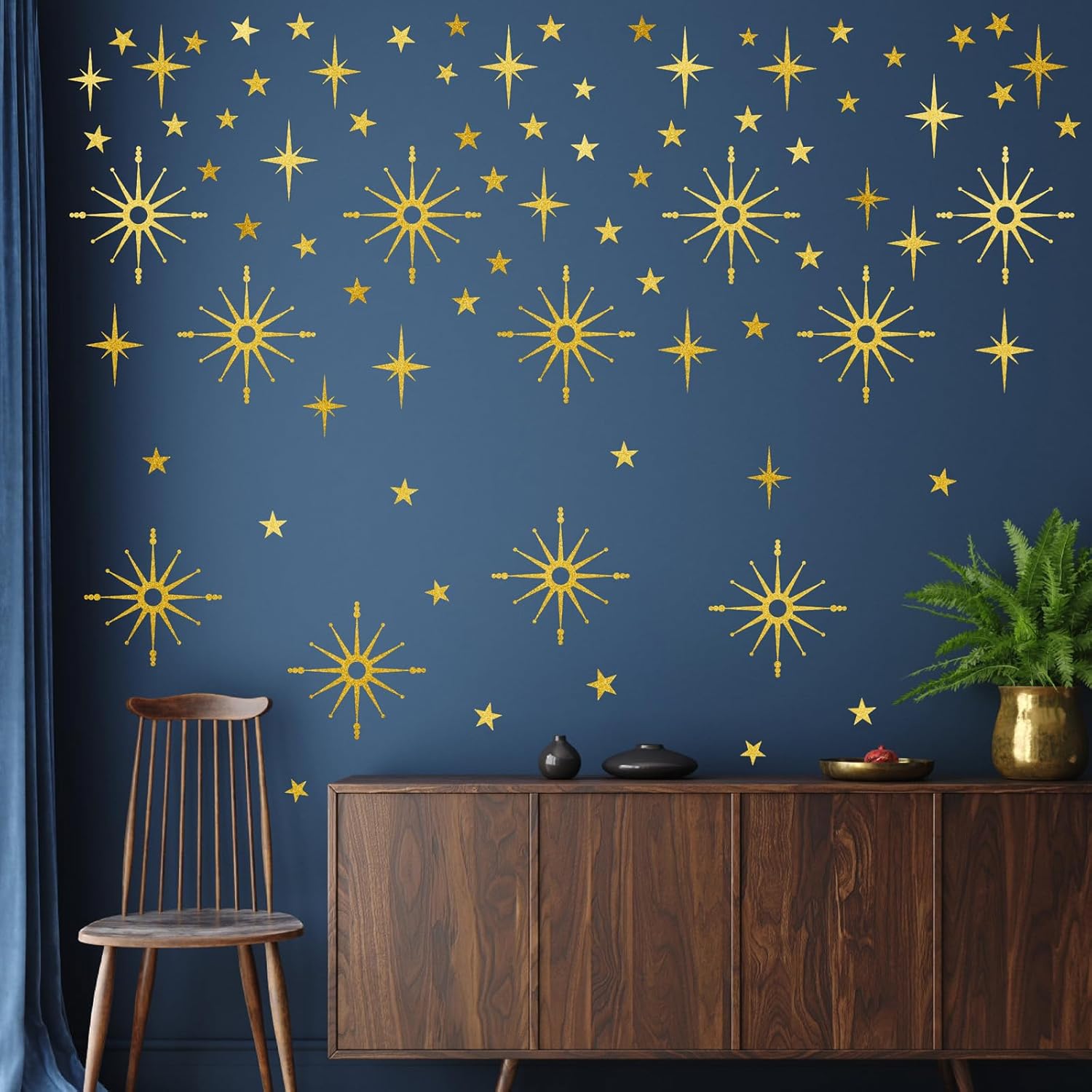 Amazon.com: Gold Star Wall Stickers Retro Starburst Wall Decals Peel ...