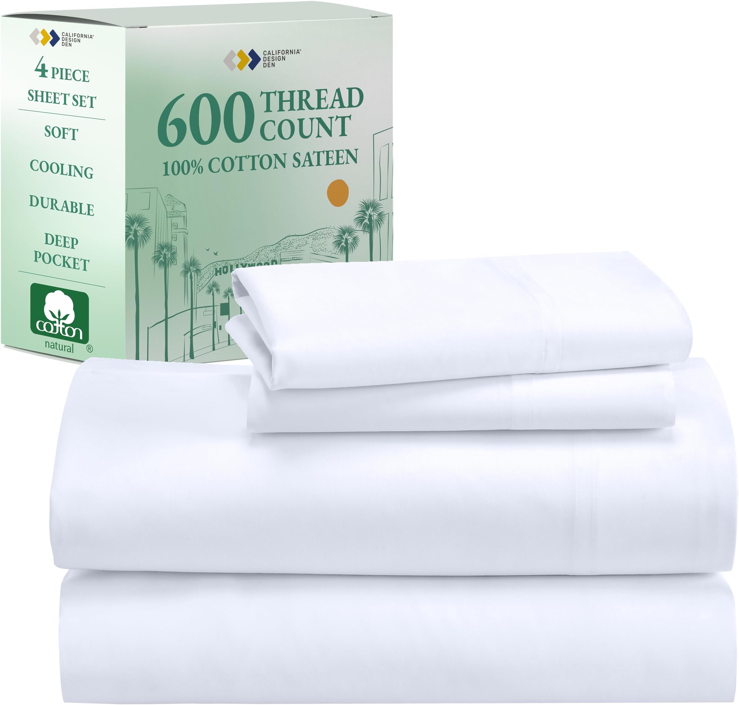 Amazon.com: XOOX Linen 100% Cotton Sheets for Queen Size Bed - 500 ...