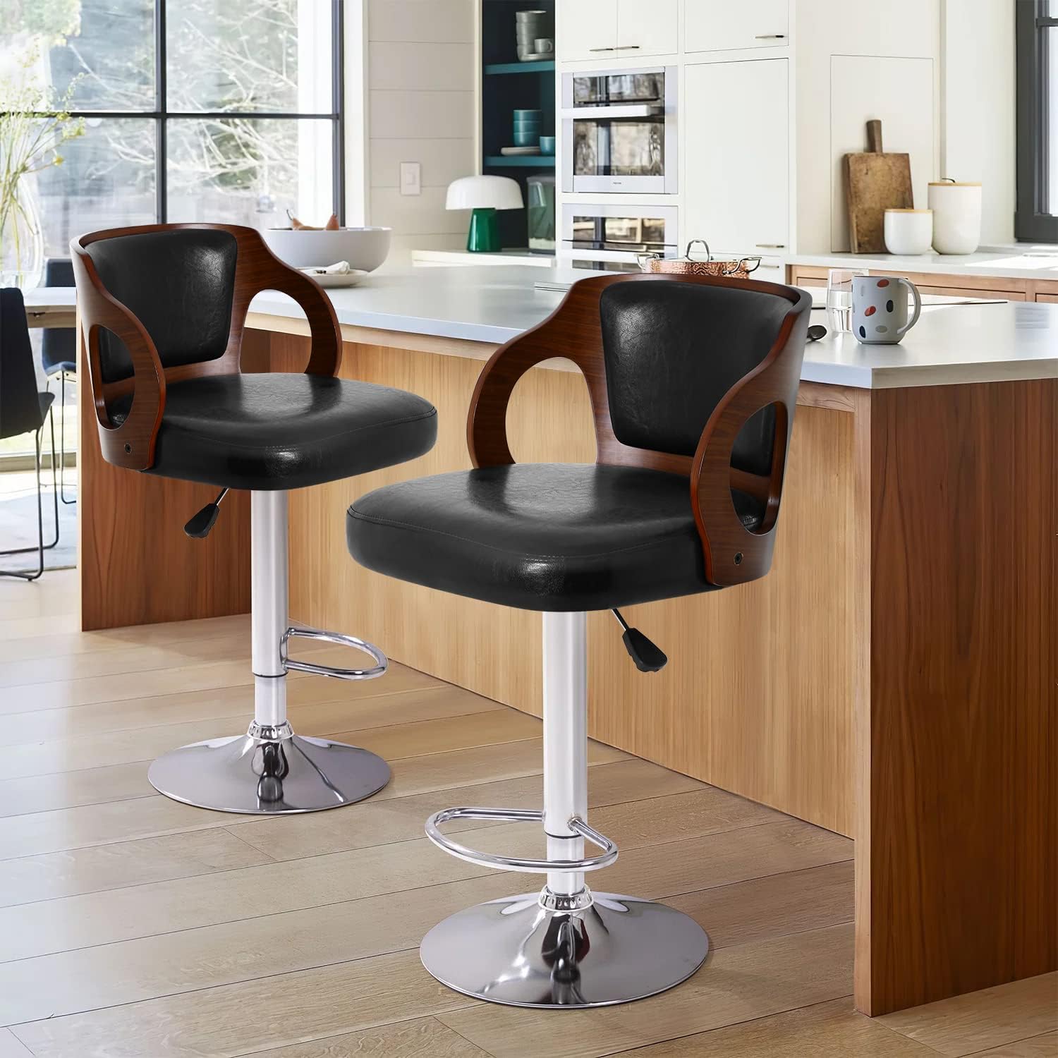 Amazon.com: Height Adjustable Bar Stool Bar Stool Set of 2 PU Leather ...