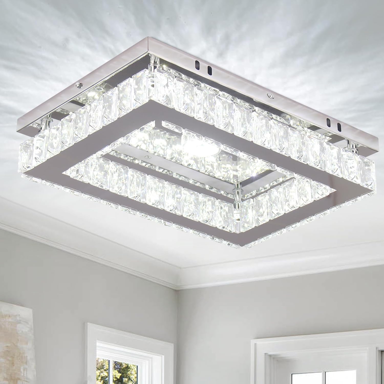 Cainjiazh LED Crystal Ceiling Light Modern Rectangular Ceiling Lamp K9 ...