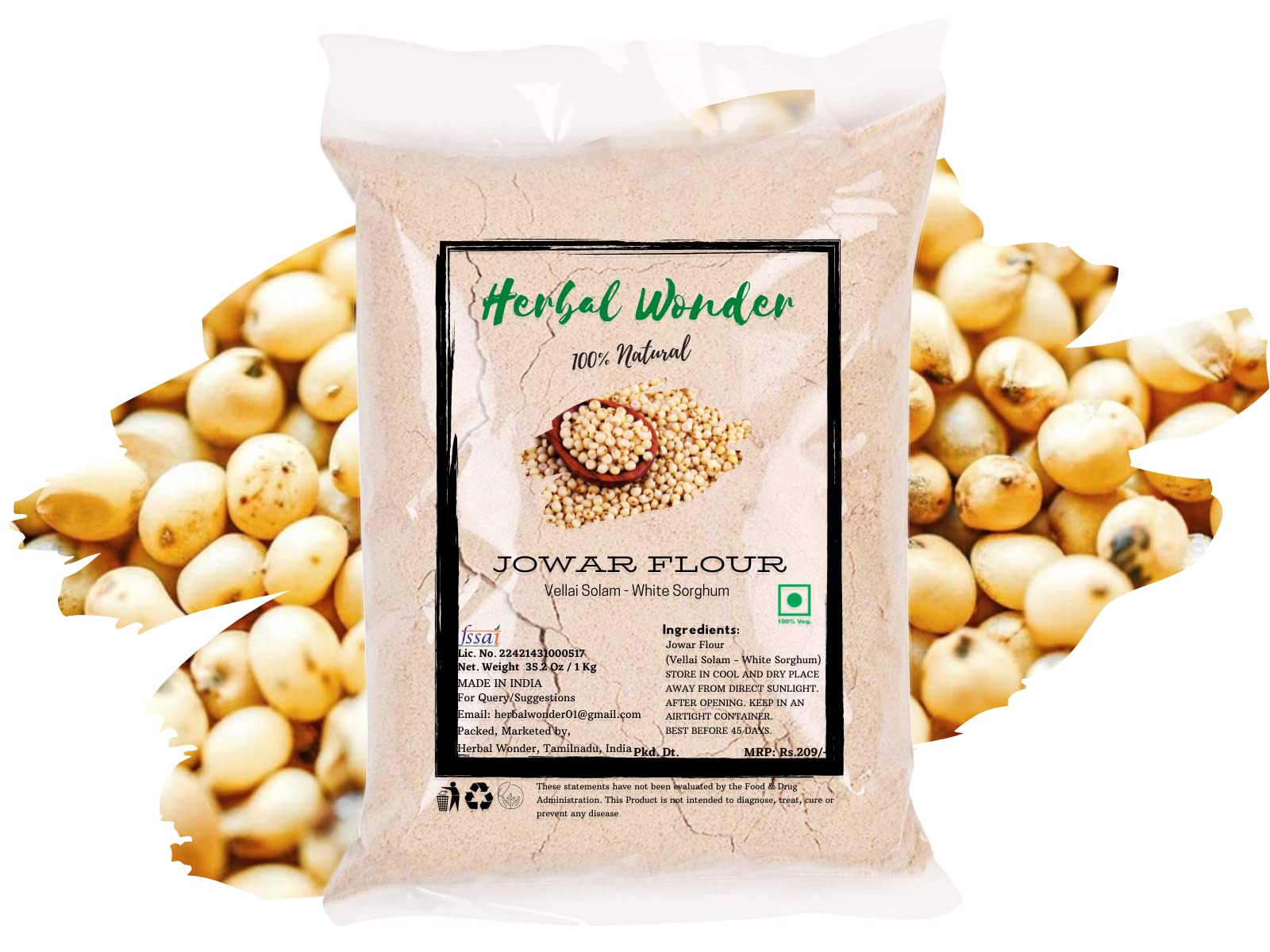 Buy al Wonder Jowar Atta, Sorghum Flour, Solam Maavu, Non-GMO, Gluten-Free, No Added Sugar and ...