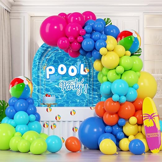 Amazon.com: Summer Pool Beach Party Balloon Decorations 140pcs Beach ...