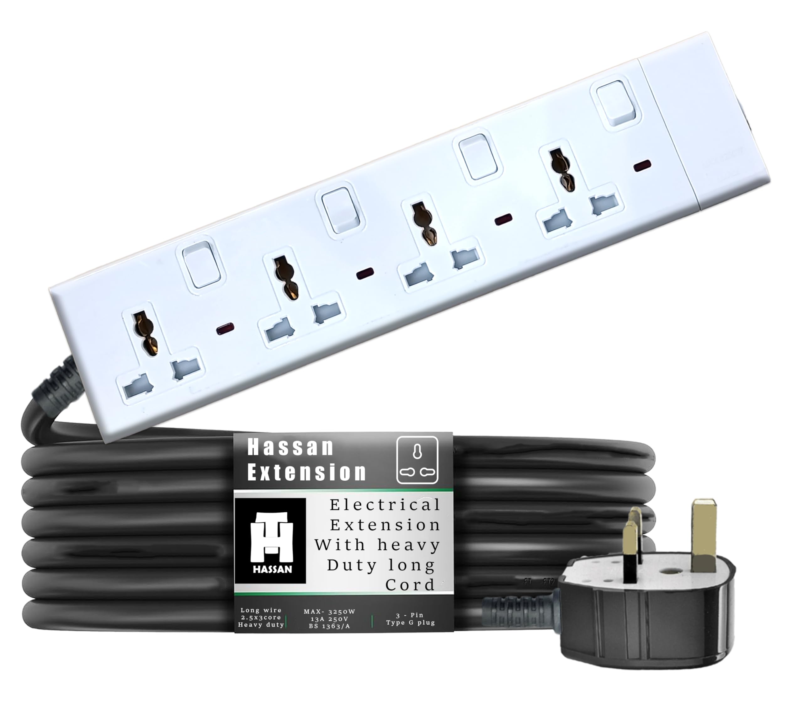 Hassan Heavy Duty Extension Board with Universal Sockets Long Cable ...
