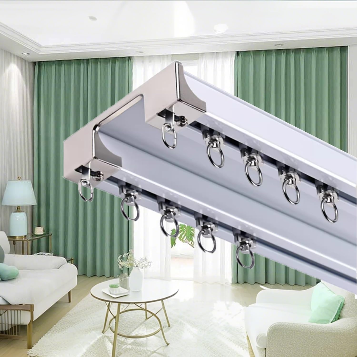 Silent Double Curtain Track - Aluminum Ceiling Rail System 3.40m Double ...