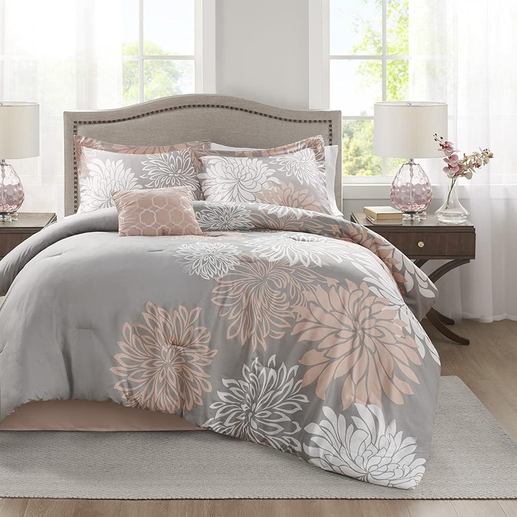 Amazon.com: Home Essence Springfield Cozy Pink and Grey Comforter Set ...