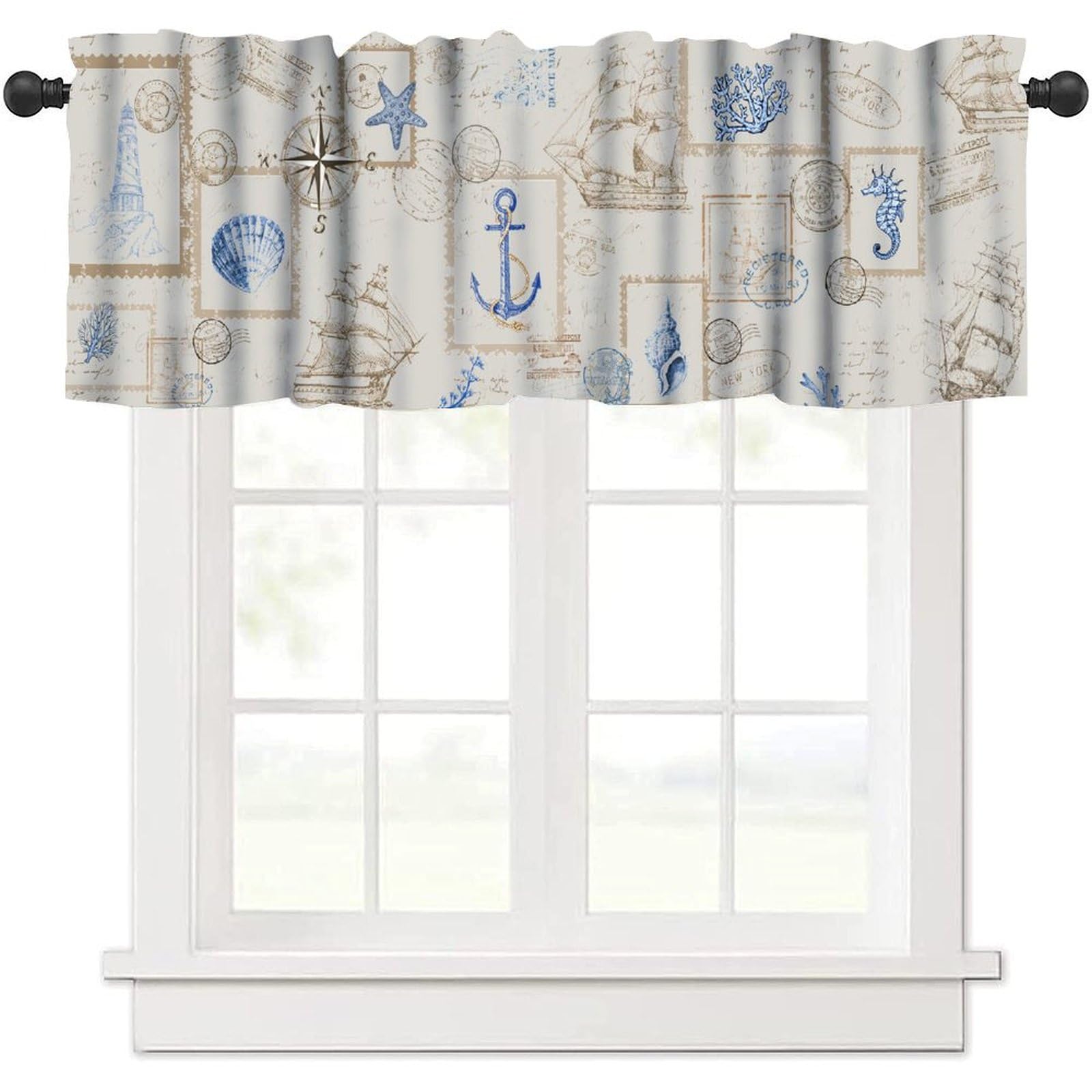 Amazon.com: SHElifestyle Nautical Coastal Valance Curtains, Rustic ...