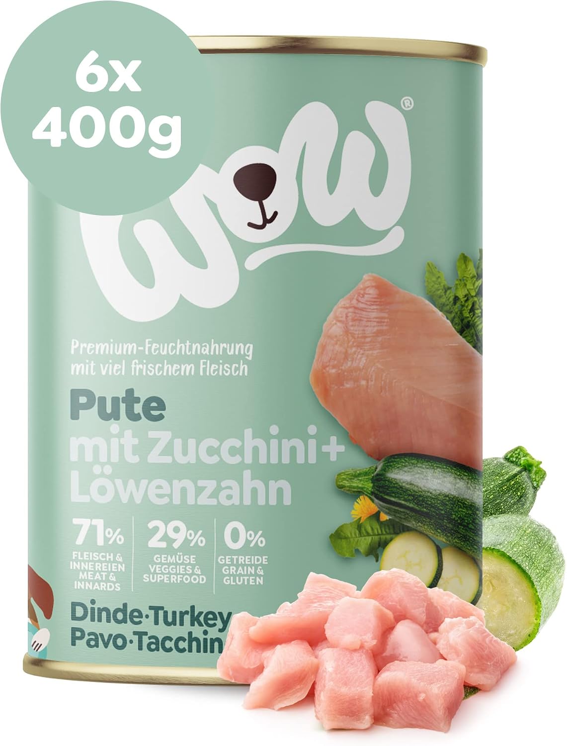 WOW Hundefutter nass Adult mit Pute, 6X 400g I reichhaltiges Nassfutter ...