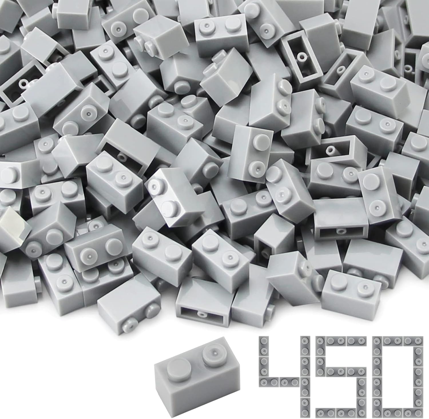 Amazon.com: Feleph 1x2 Bricks Bulk 450 Pieces Light Grey Classic Basic ...