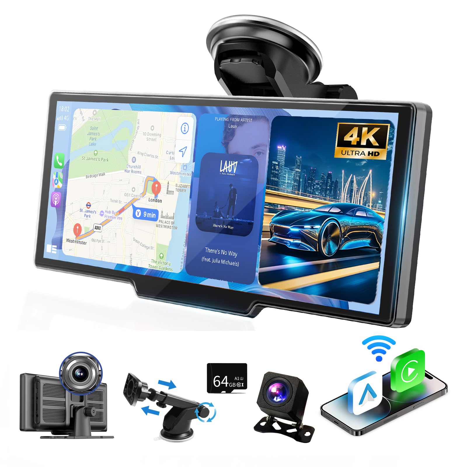 Amazon.com: Wireless Carplay Screen for Car, 10.26" Portable Stereo ...