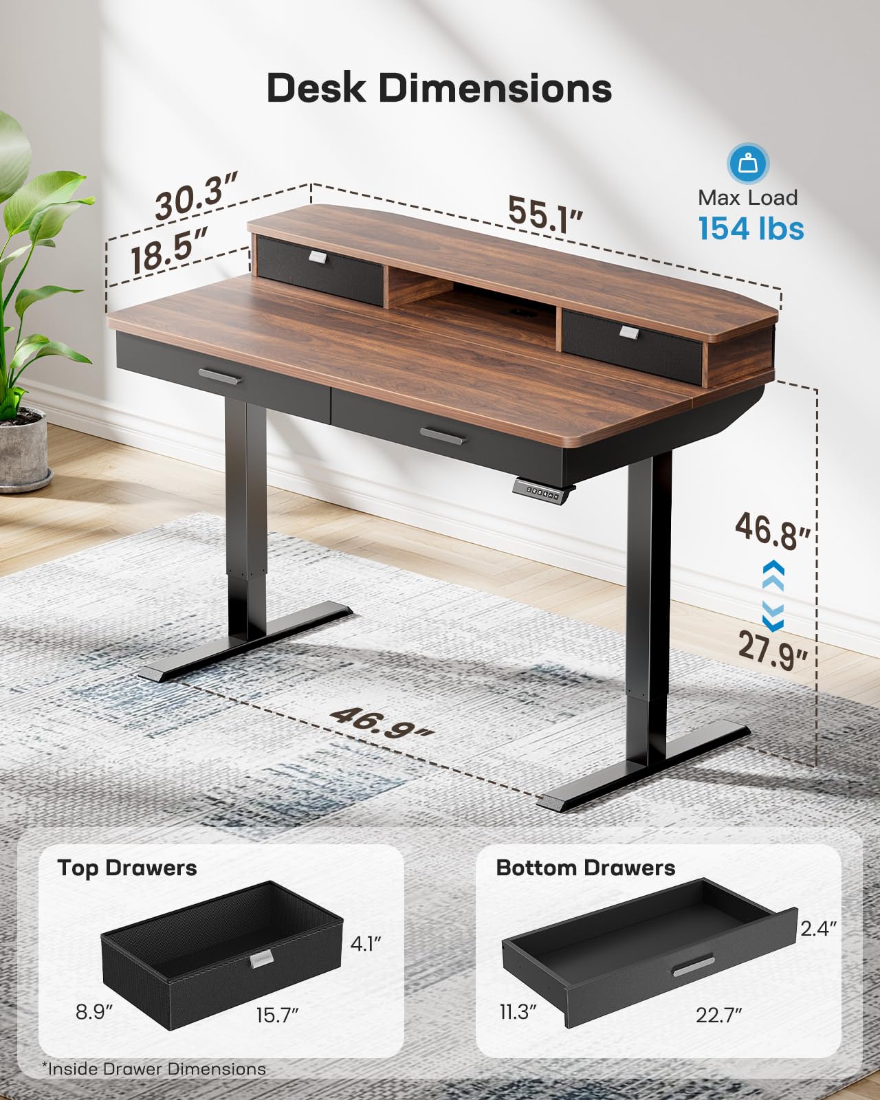 Snapklik.com : HUANUO 55 X 30 Inch Electric Standing Desk