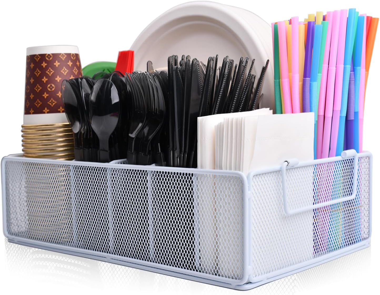 Amazon.com - Metal Paper Plate Organizer with PVC Mat- Utensil Caddy ...