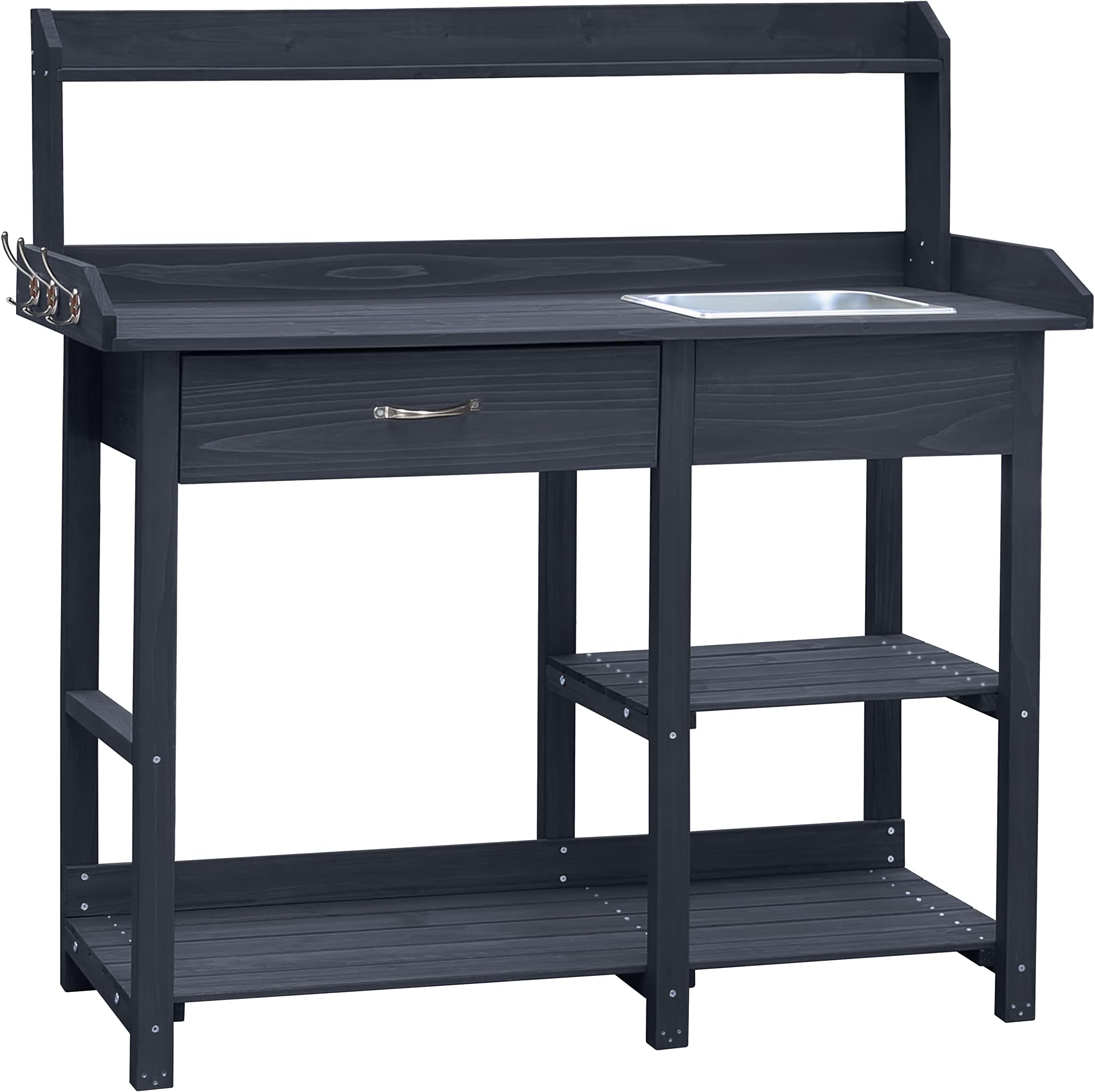 Amazon.com: Outsunny Outdoor Potting Bench Table, Wooden Workstation ...