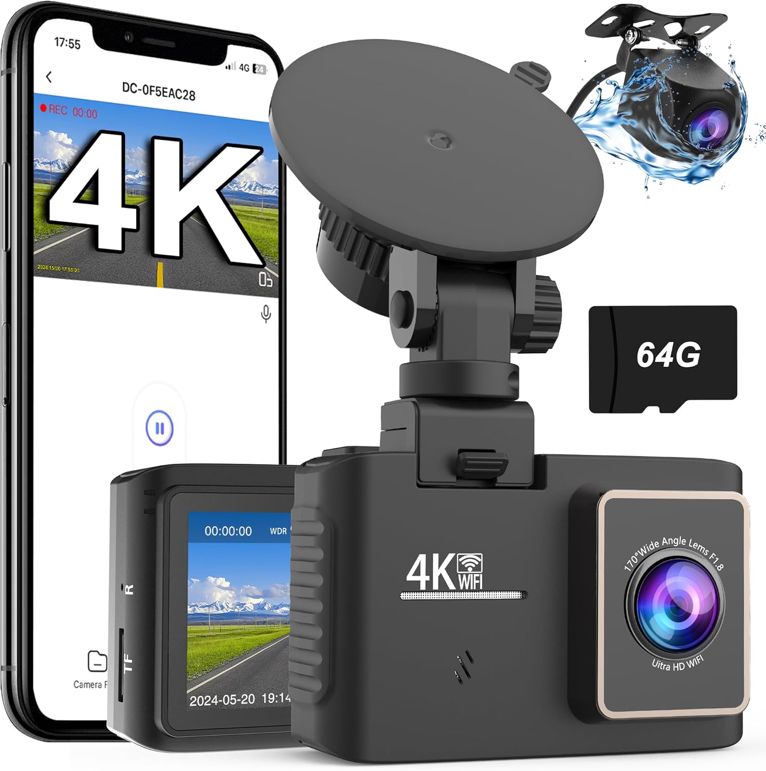 Amazon.com: Dash Cam Front and Rear, 4K 30fps FHD Dash Camera for Cars ...