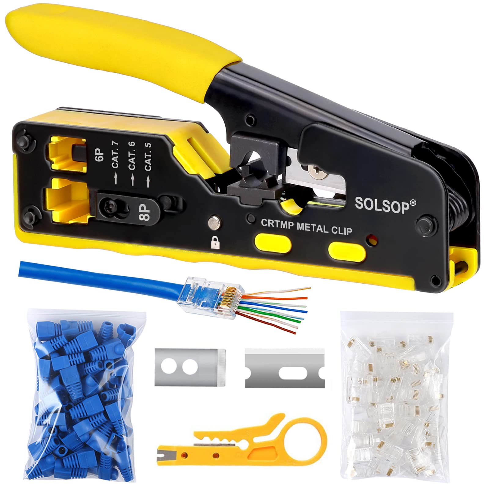 Buy Solsop RJ45 Crimp Tool Pass Through Ethernet Crimping Tool for Cat5 ...