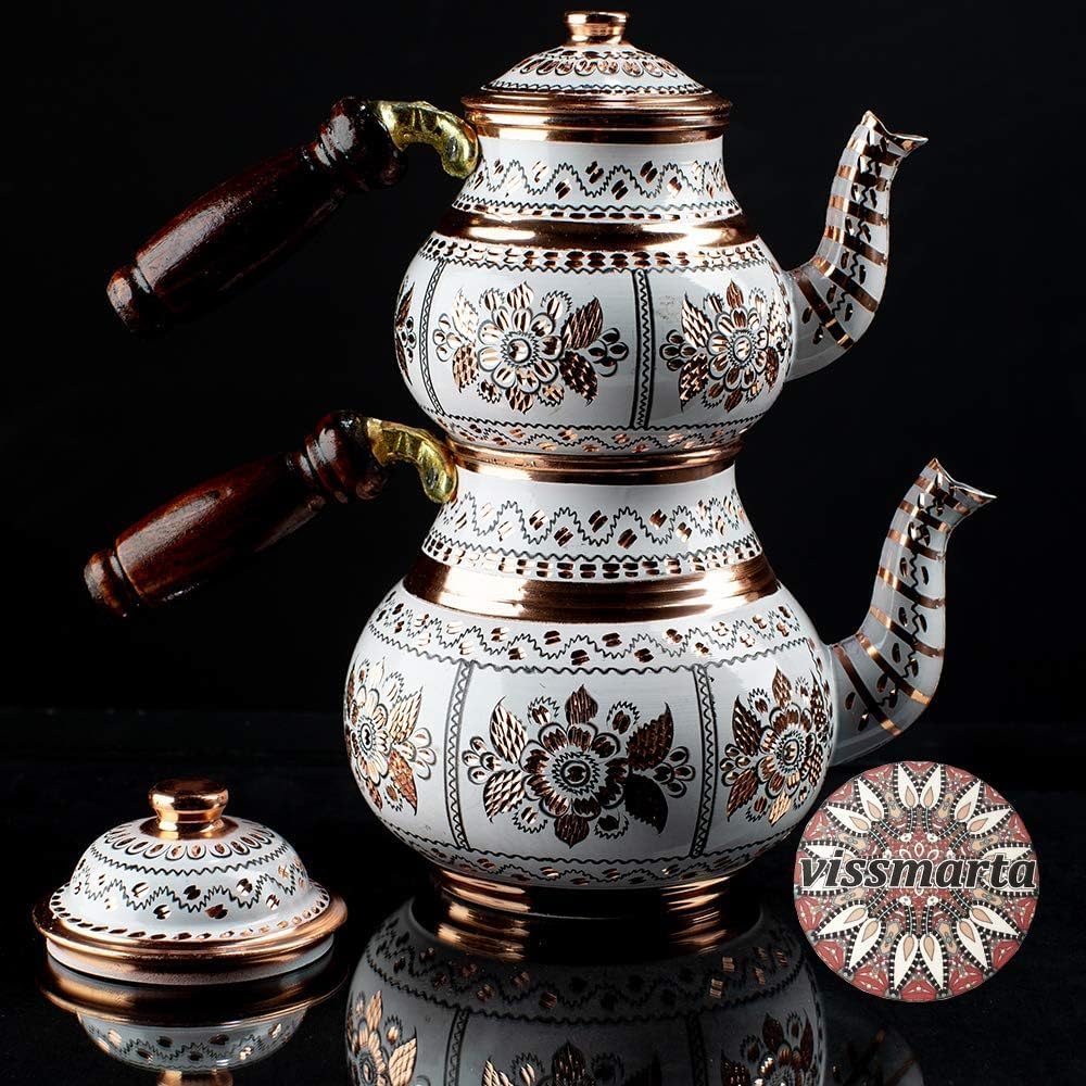Amazon.com | Handmade Copper Turkish Teapot Tea Kettle Pots Set for ...