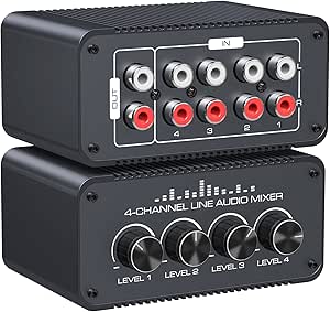 Amazon.com: Audio Mixer Ultra Low Noise 4 Channel RCA L/R line Levels ...