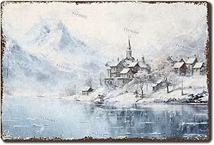 Amazon.com : Vintage Wall Decor Snowy Sign Winter Landscape Painting ...