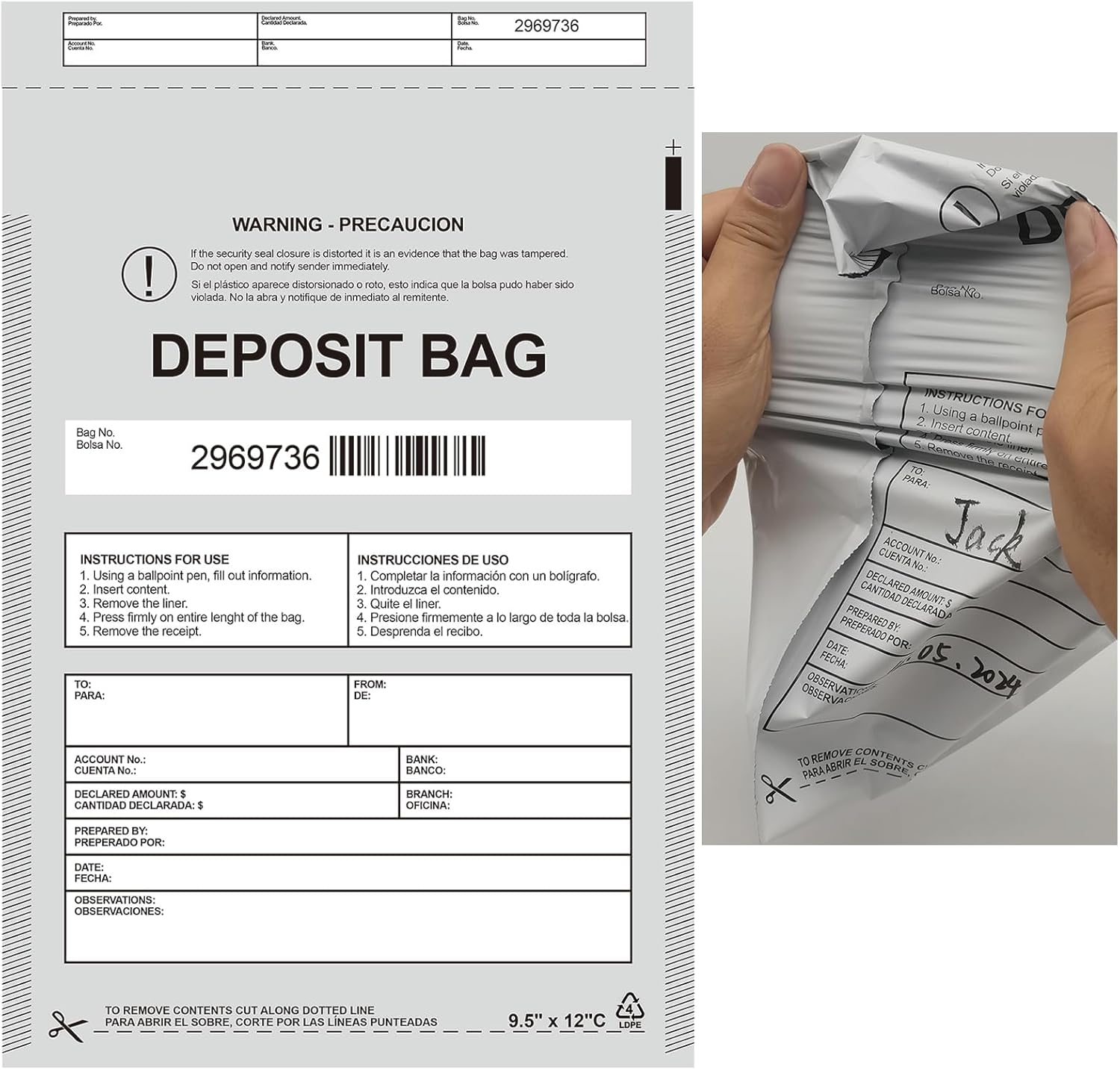 Plastic Deposit Bags 100-Pack Opaque 9.5''x 15'', Opaque Security Bank ...