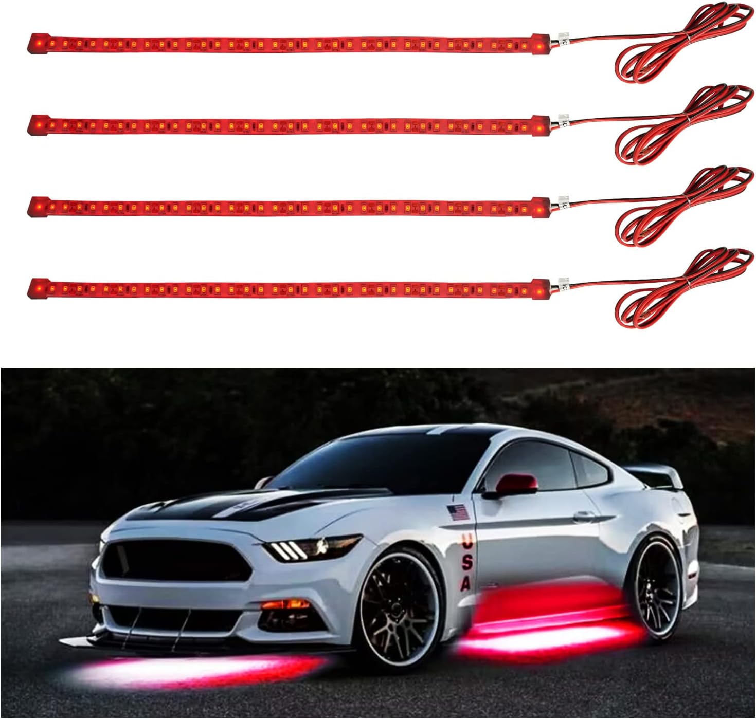 EverBright 4-Pack Red Car Led Strip Light, 30CM 5050 12-SMD Waterproof ...
