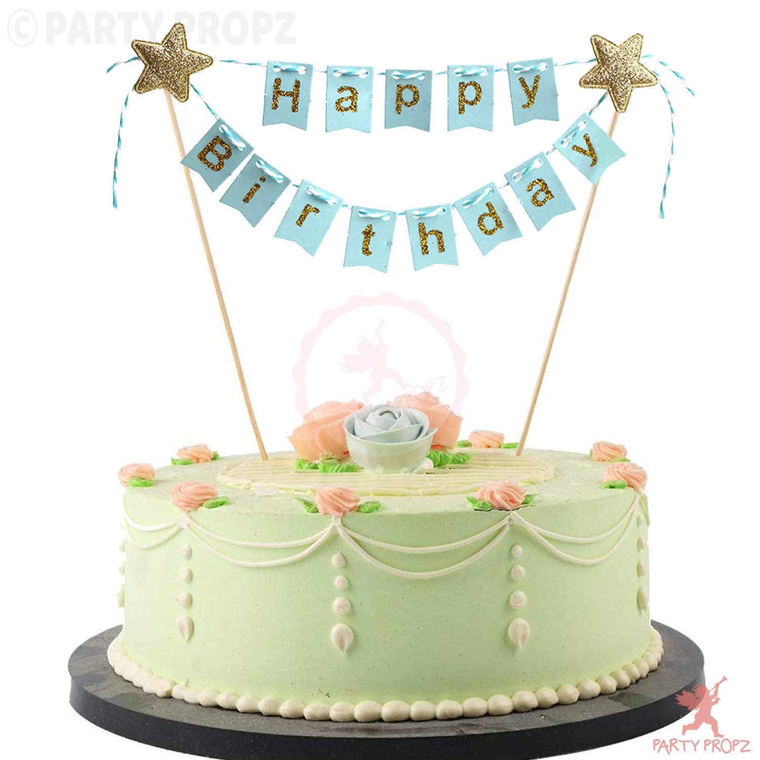Buy Party Propz Blue & Golden Glitter Happy Birthday Cake Topper For ...