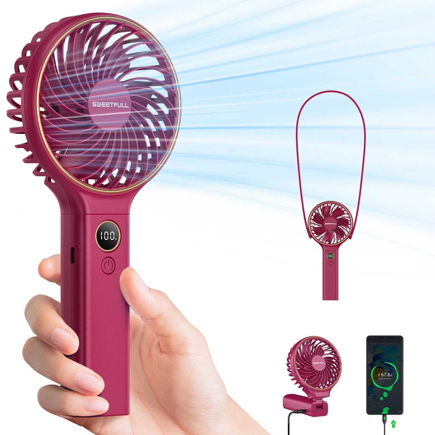Amazon.com: SWEETFULL Handheld Fan, Portable Fan, 5000mAh Rechargeable ...