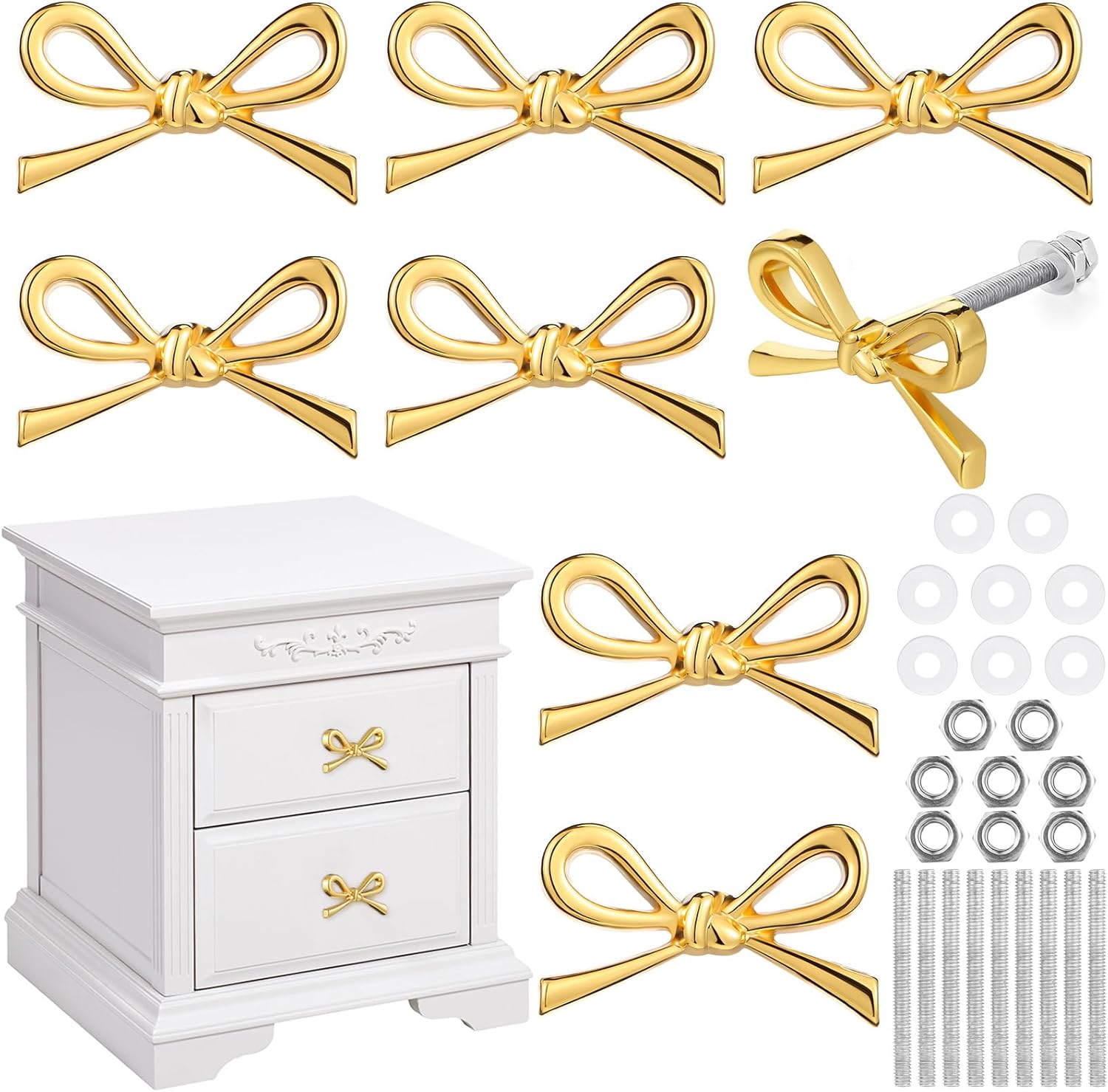 MorningRo 8 Pcs Gold Bow Drawer Knobs Metal Bow Knobs for Dresser ...