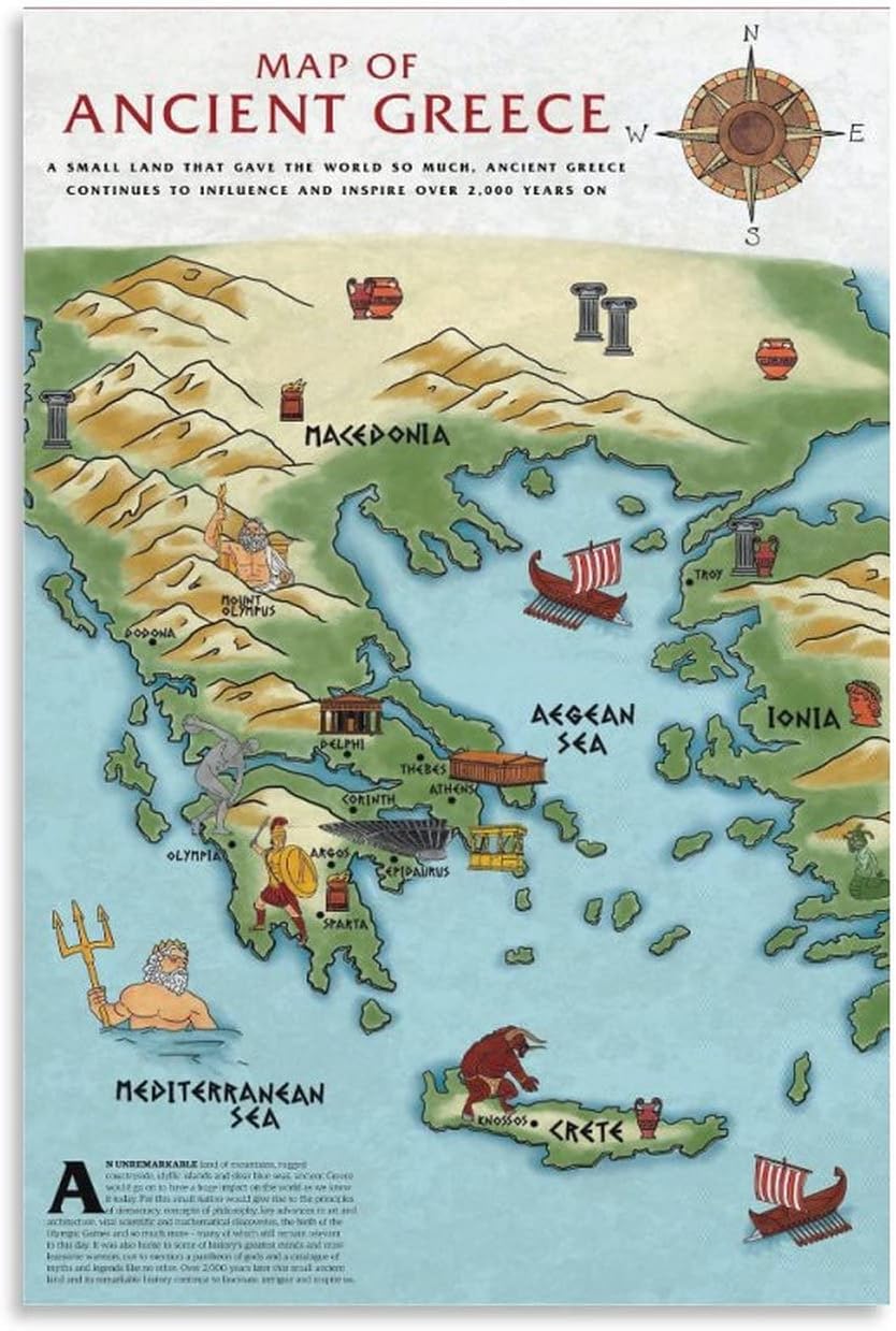 Amazon.com: BEBUSH Vintage Poster Ancient Greece Map Wall Art Decor ...