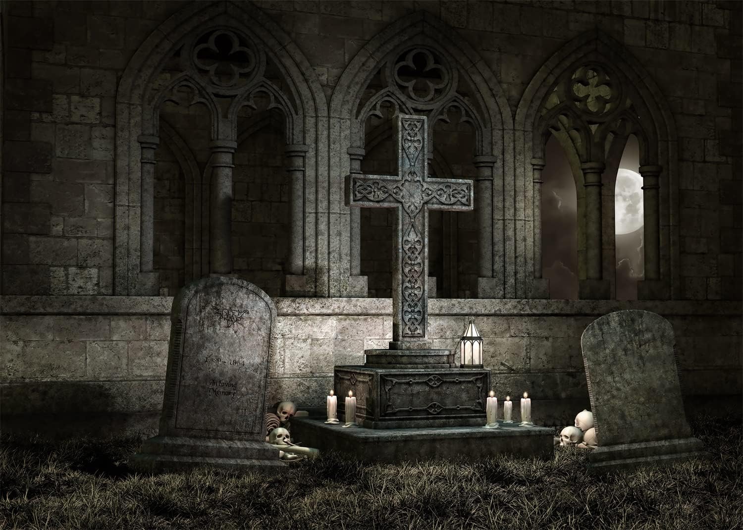 Amazon.com : BELECO 7x5ft Fabric Halloween Night Churchyard Backdrop ...