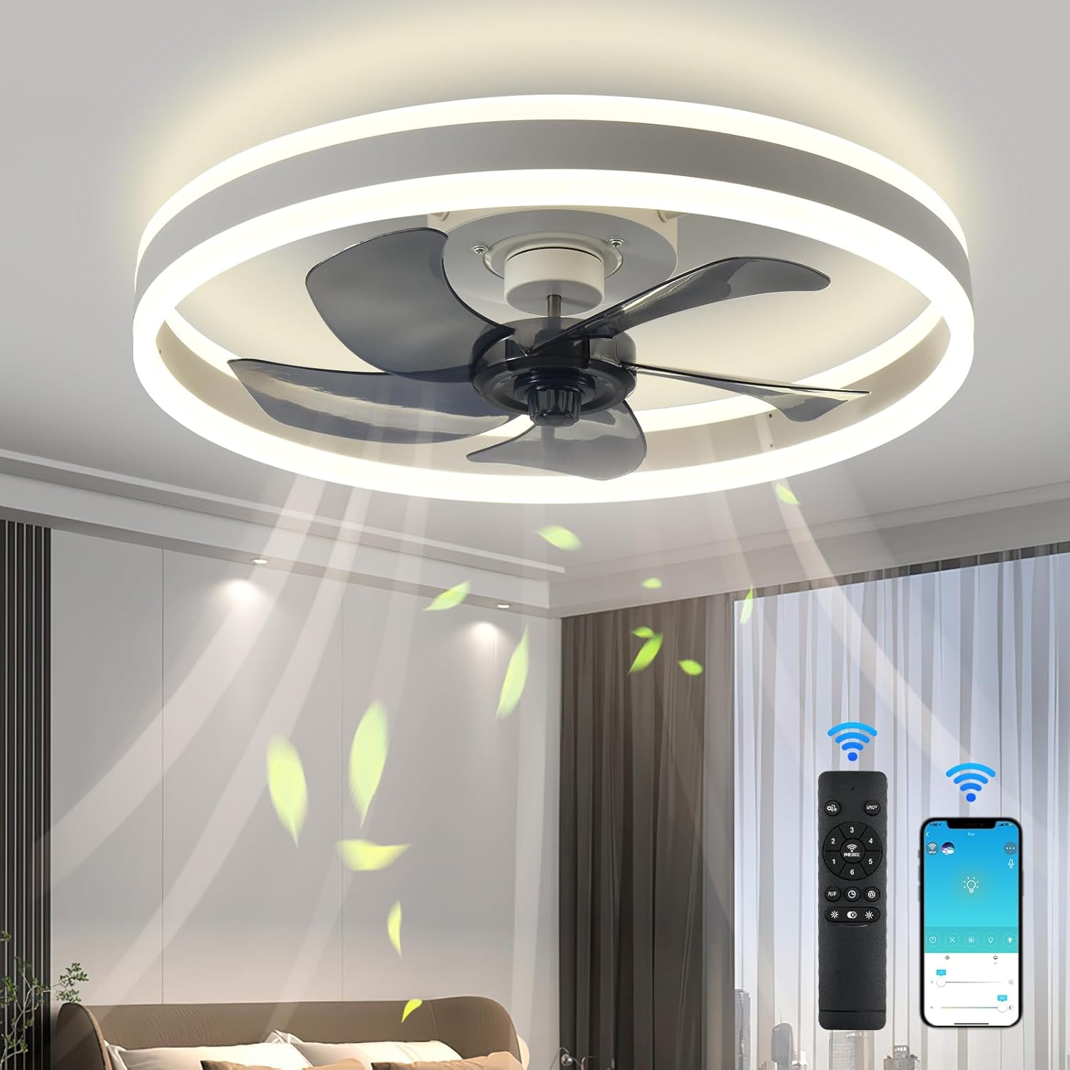 Bevenus Low Profile Ceiling Fan with Lights,3 Colors Dimmable LED 6 ...