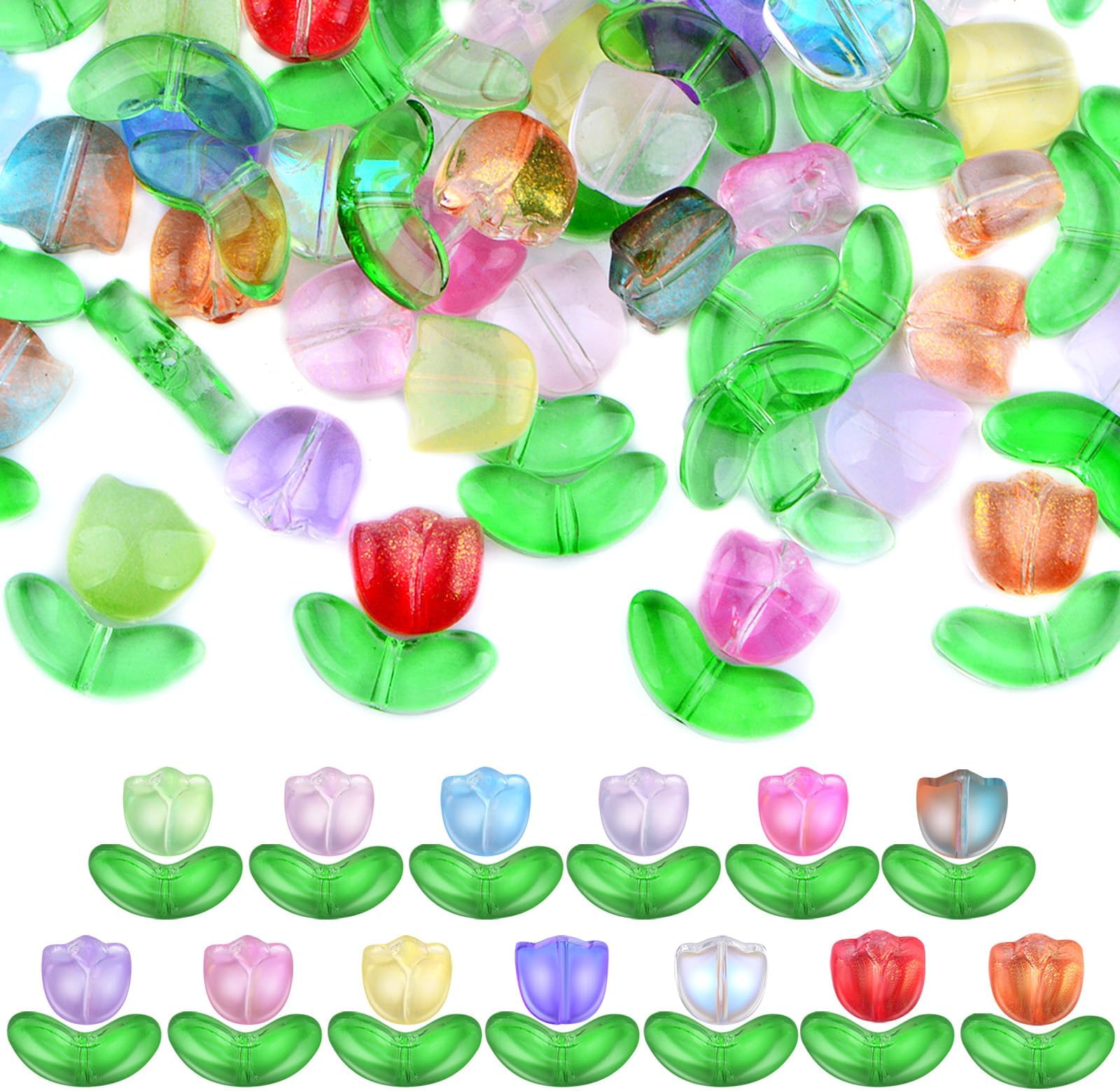 Amazon.com: 160Pcs Tulip Glass Flower Beads - Translucent Colorful ...