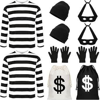 Amazon.com: QZYL 12 PCS Robber Costume, Unisex Thief Cosplay Set T ...