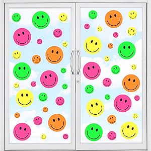 Amazon.com: Whaline 9 Sheet Smile Face Window Clings Neon Colored Happy ...