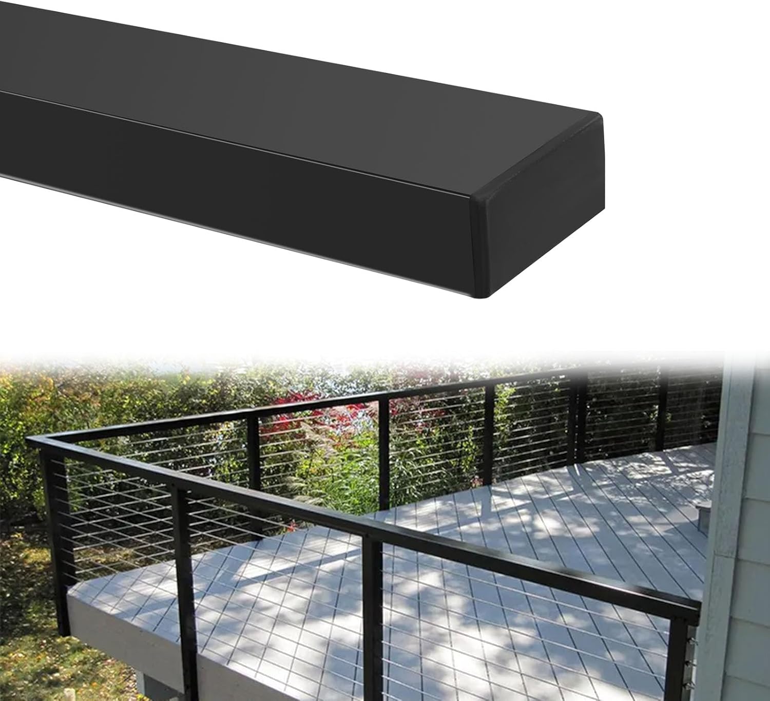 Sidasu 6'6" Stainless Steel Handrail Black Rectangular Handrail Flat ...