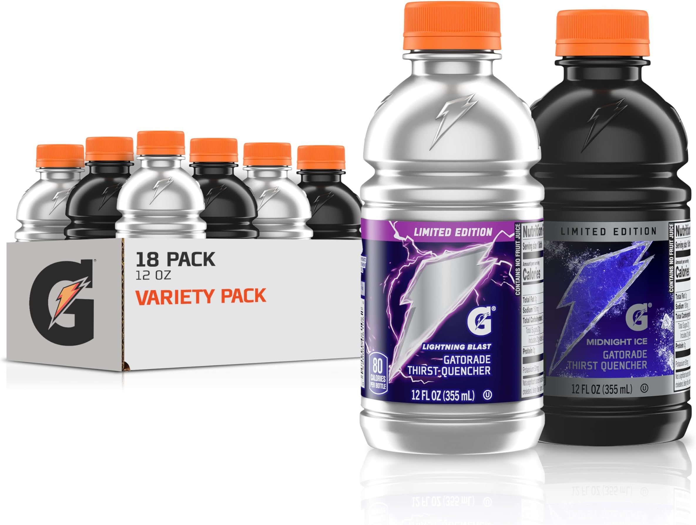 Amazon.com : Gatorade Thirst Quencher, Midnight Ice, Lightning Blast Variety Pack, 12 Fl Oz ...