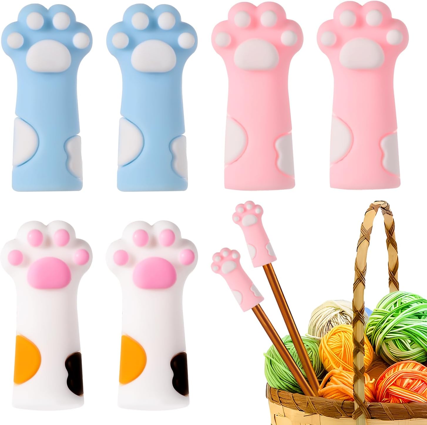 Amazon.com: 6pcs Cat Paw Knitting Needle Stoppers, Silicone Cute ...