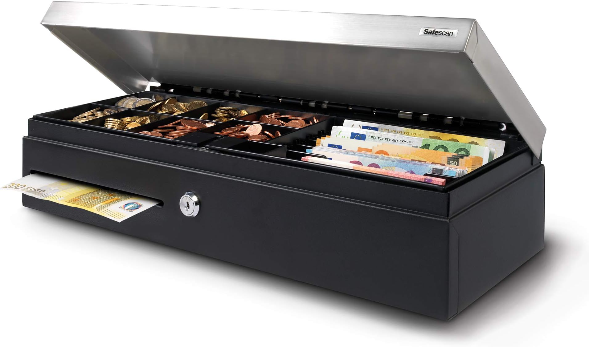 Relaxdays Cash Box, Lockable, Coin Counter Tray, Steel, 2 Keys, Change ...