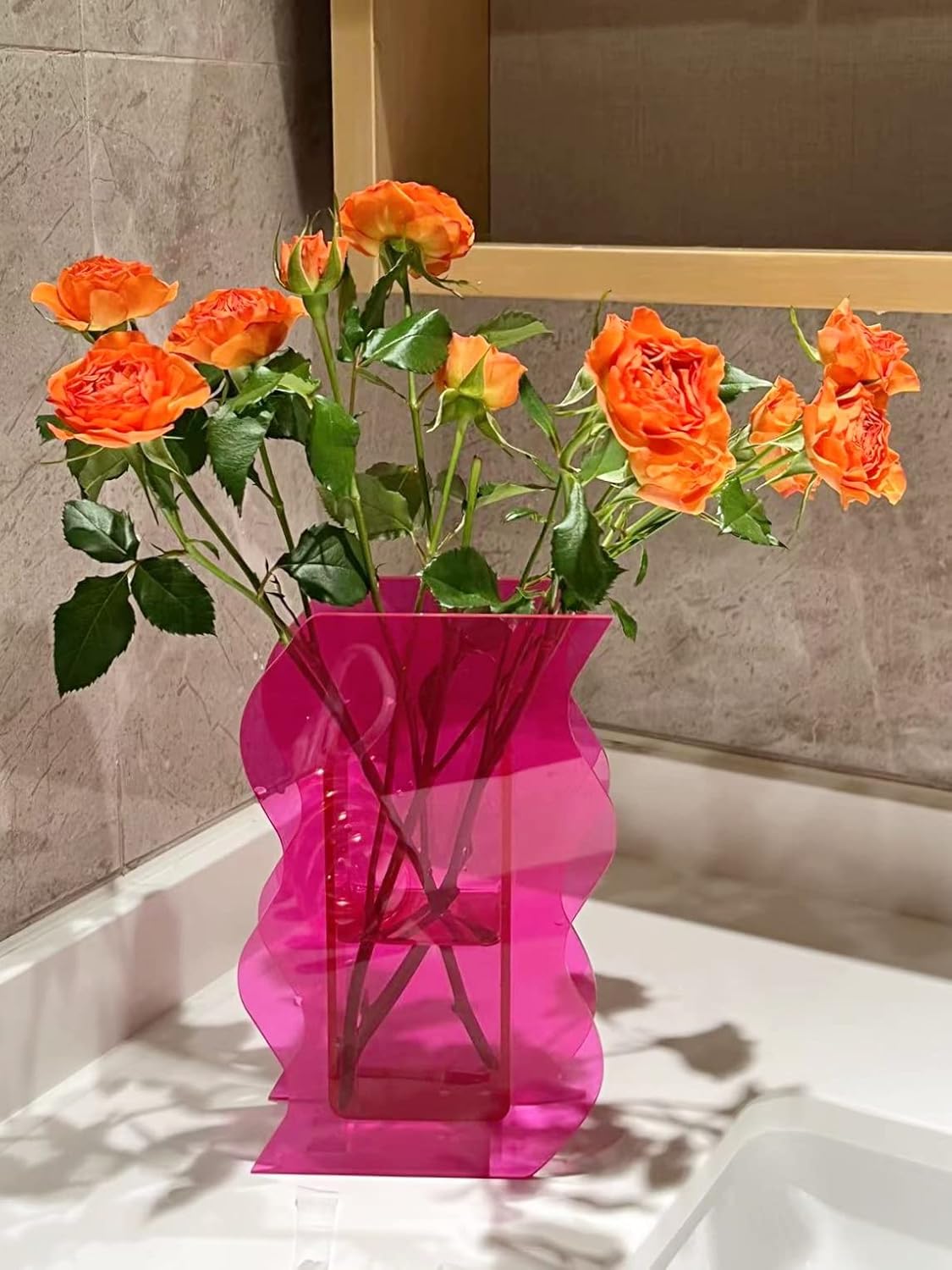 Amazon.com: YalzoneMet Pink Acrylic Vase Wavy Modern Geometric Flower ...