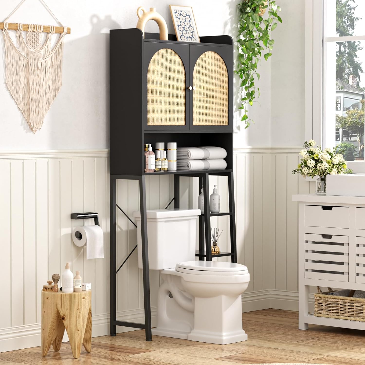 Amazon.com: FiveWillowise Rattan Over The Toilet Storage Cabinet with ...