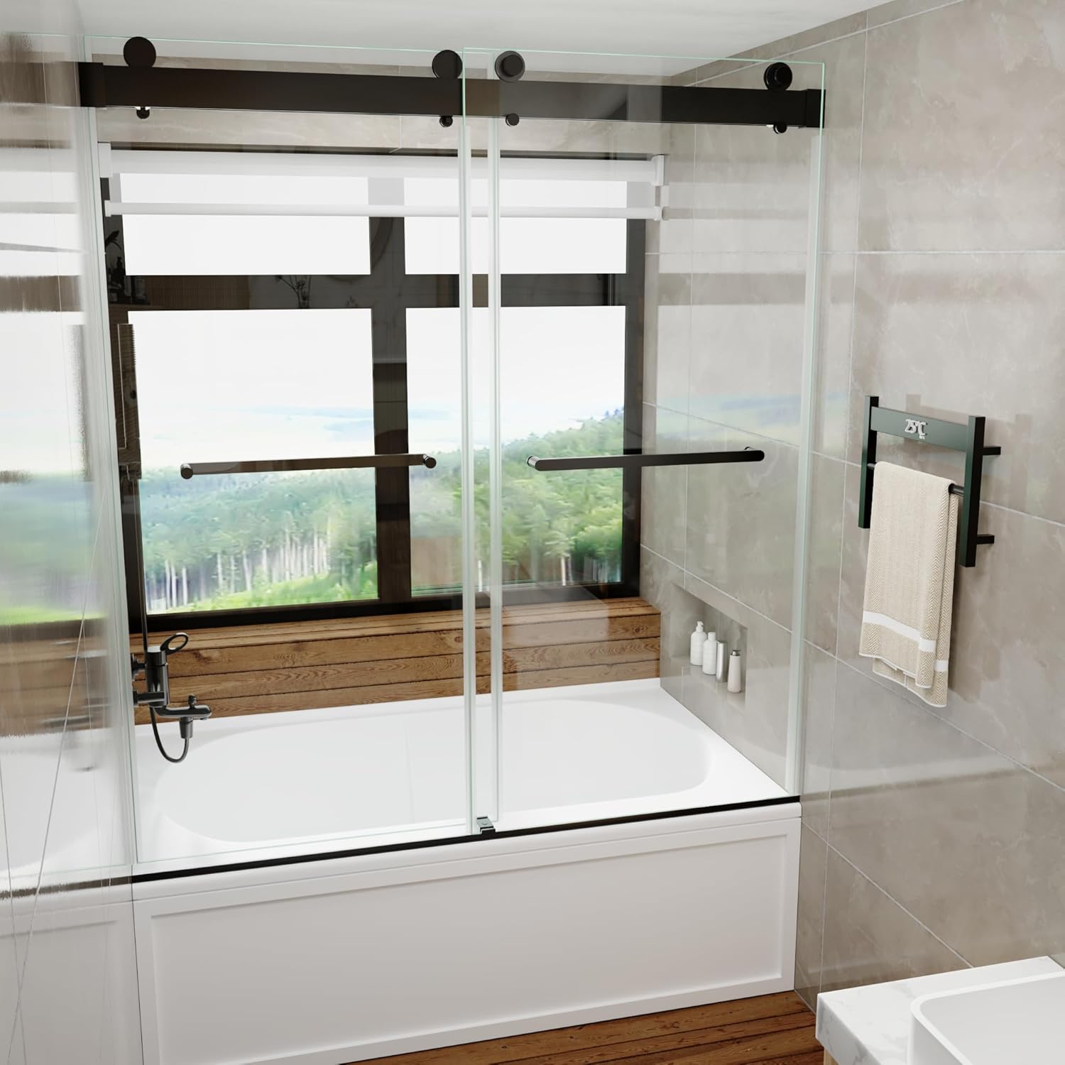 FEKEWIO Bathtub Sliding Door Soft Close 56-60" W x 60" H Frameless ...