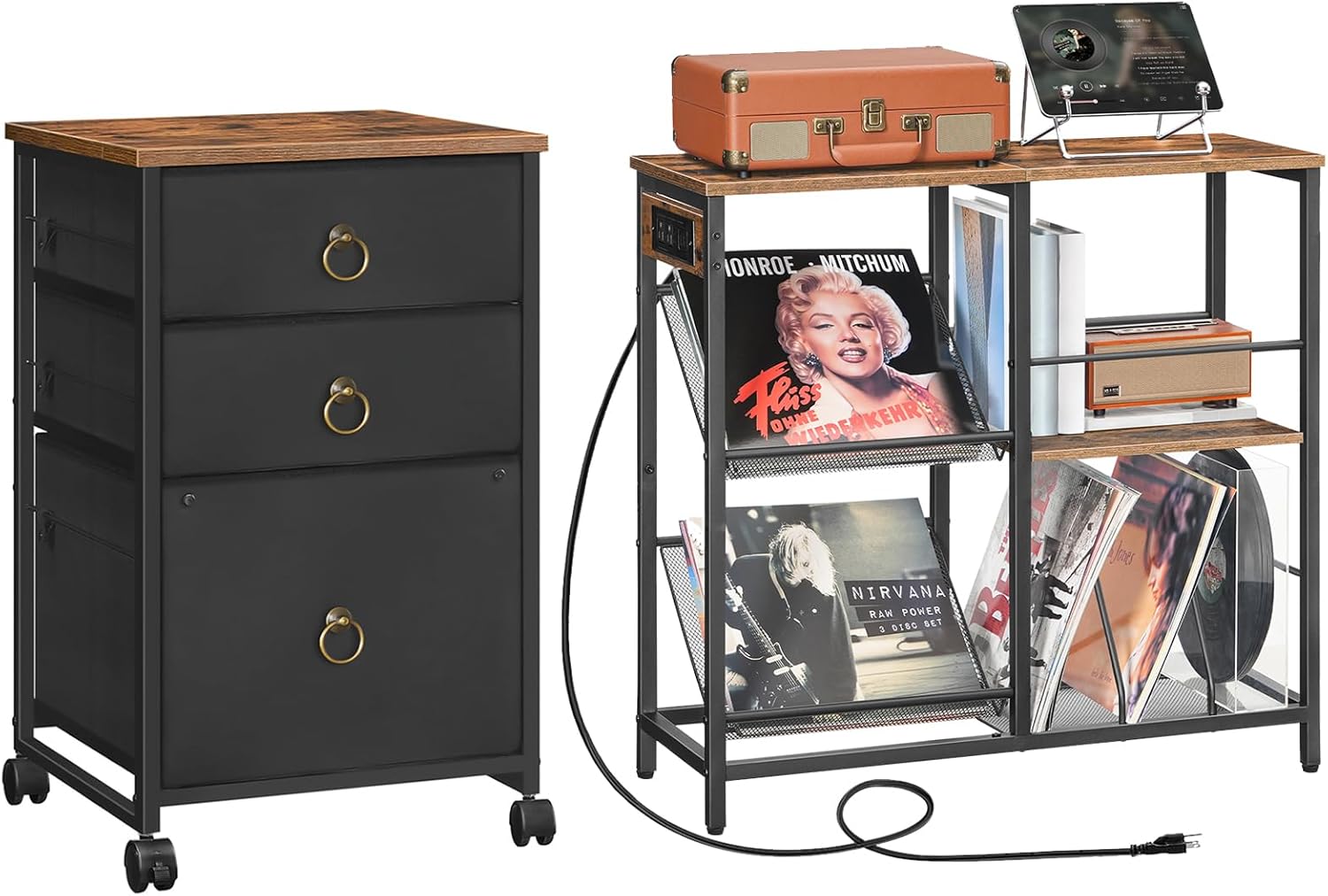 Amazon.com: HOOBRO 3-Drawer Mobile File Cabinet, Record Player Stand ...
