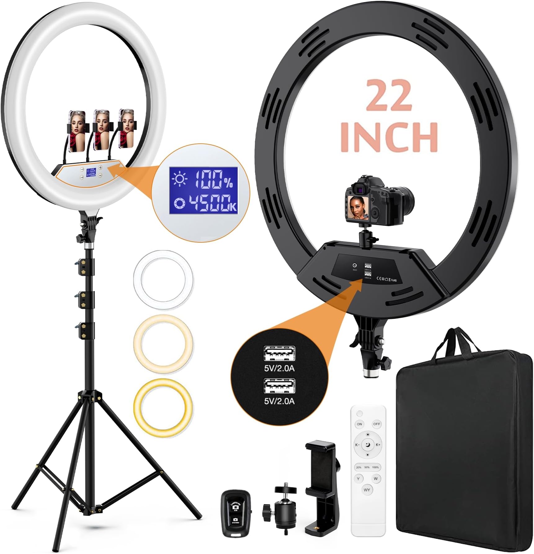 Amazon.com : 18 inch LED Ring Light with Tripod Stand Dimmable Makeup ...