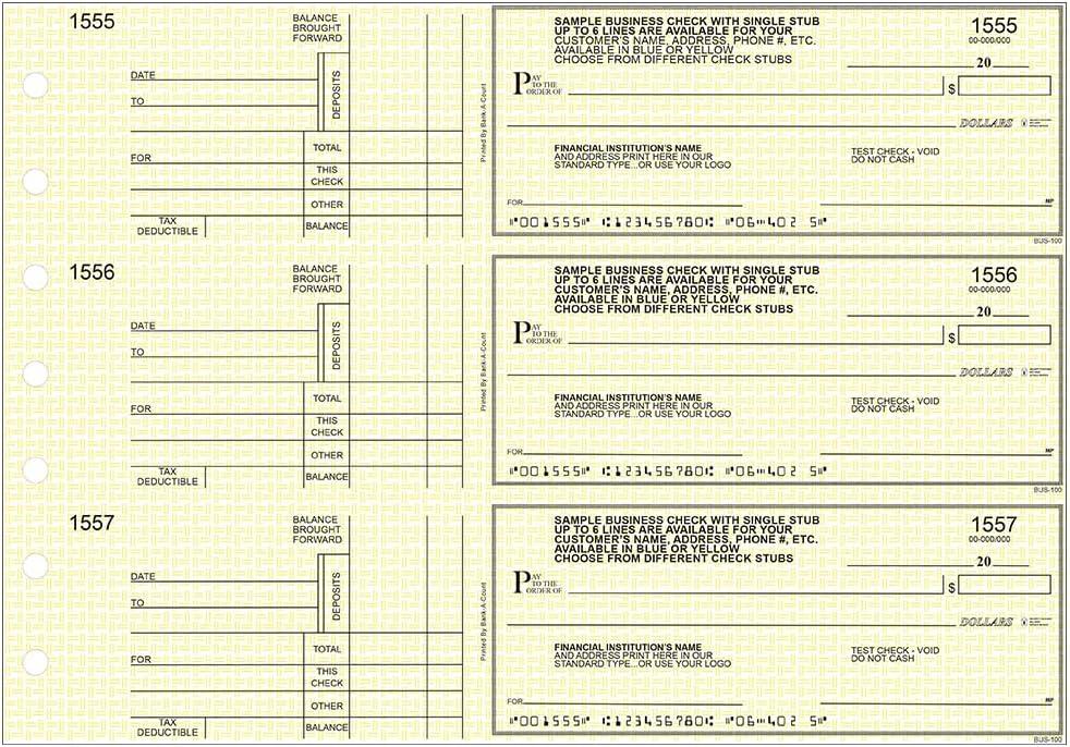 Amazon.com : Yellow Manual Checks for Business with Stub, 3 to a Page ...