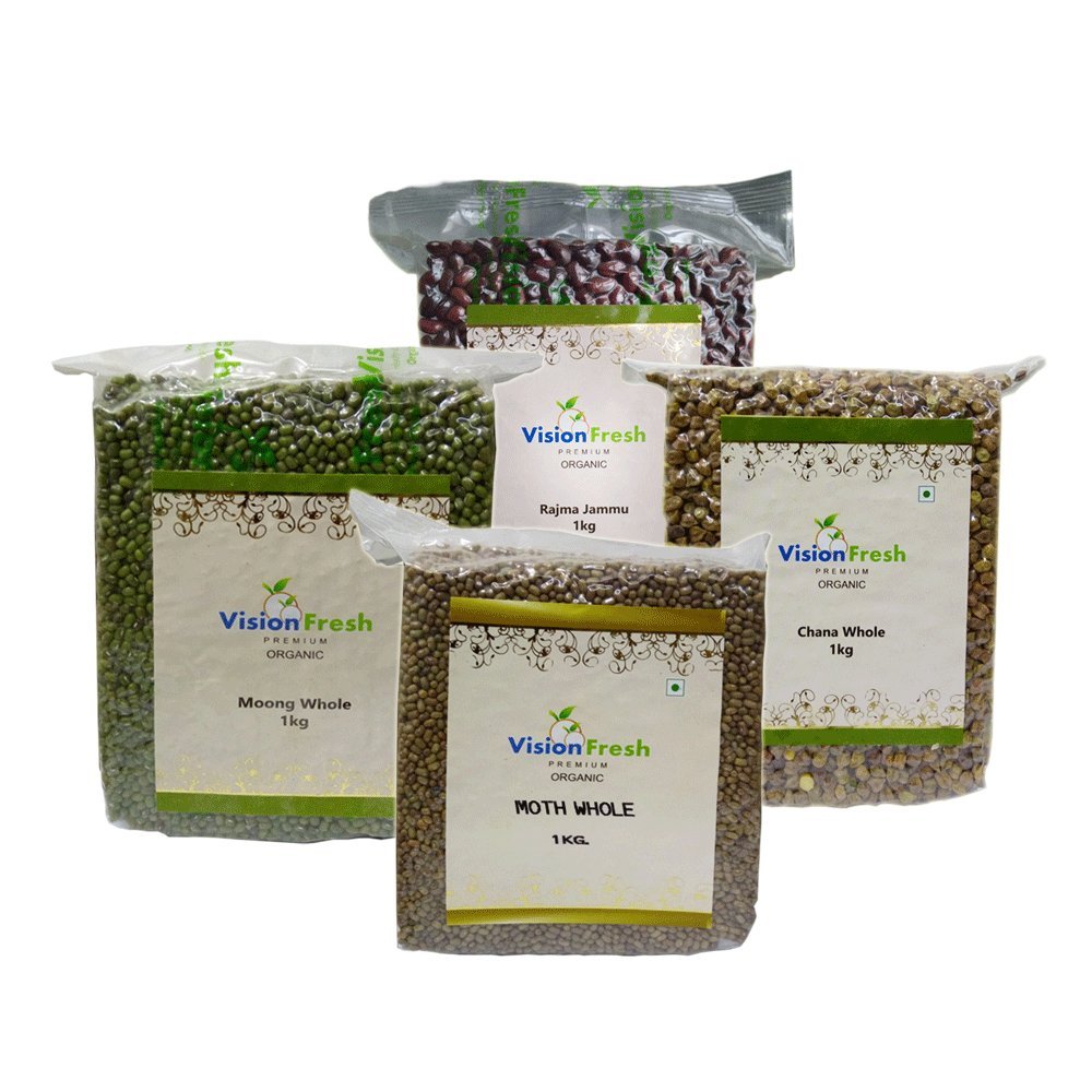 Vision Fresh Organic Spoutes (Pulses) Combo (Kala Chana, Moth, Rajma ...