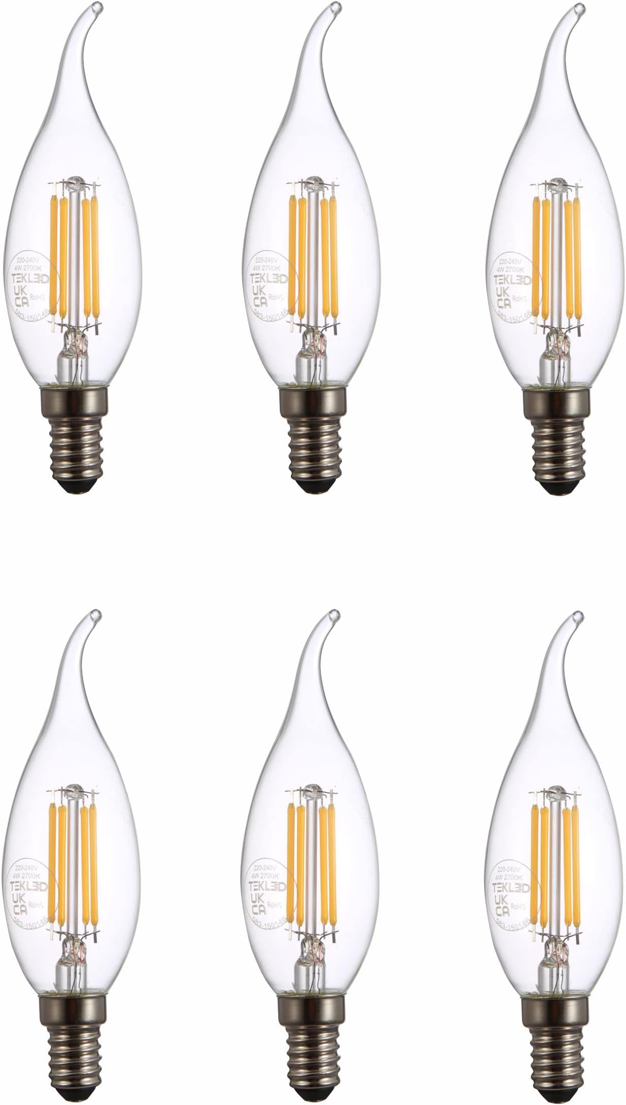 TEKLED® C35 Tail Filament Vintage LED Bulbs | Flame Tip E14 Small ...