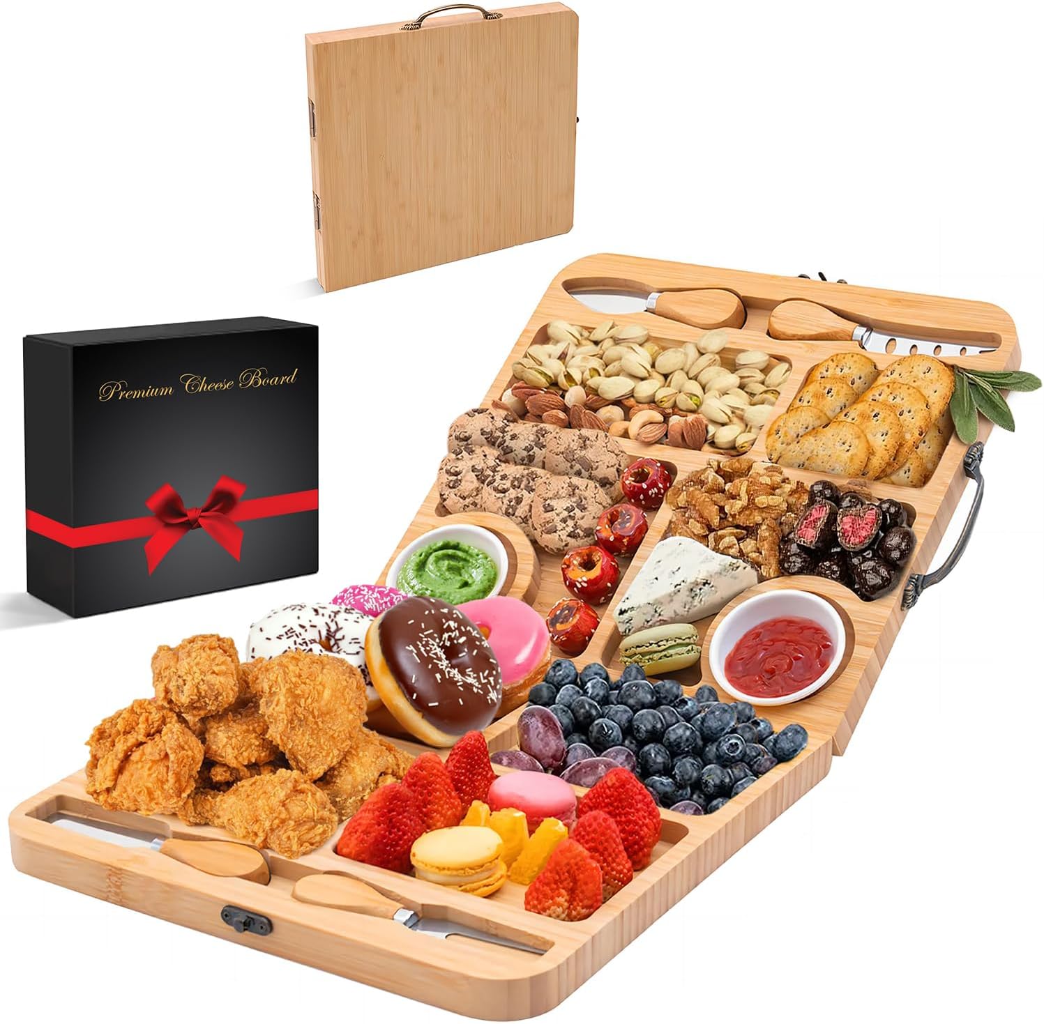 Premium Bamboo Cheese Board Gift Set - Large(60cm) Charcuterie Board ...
