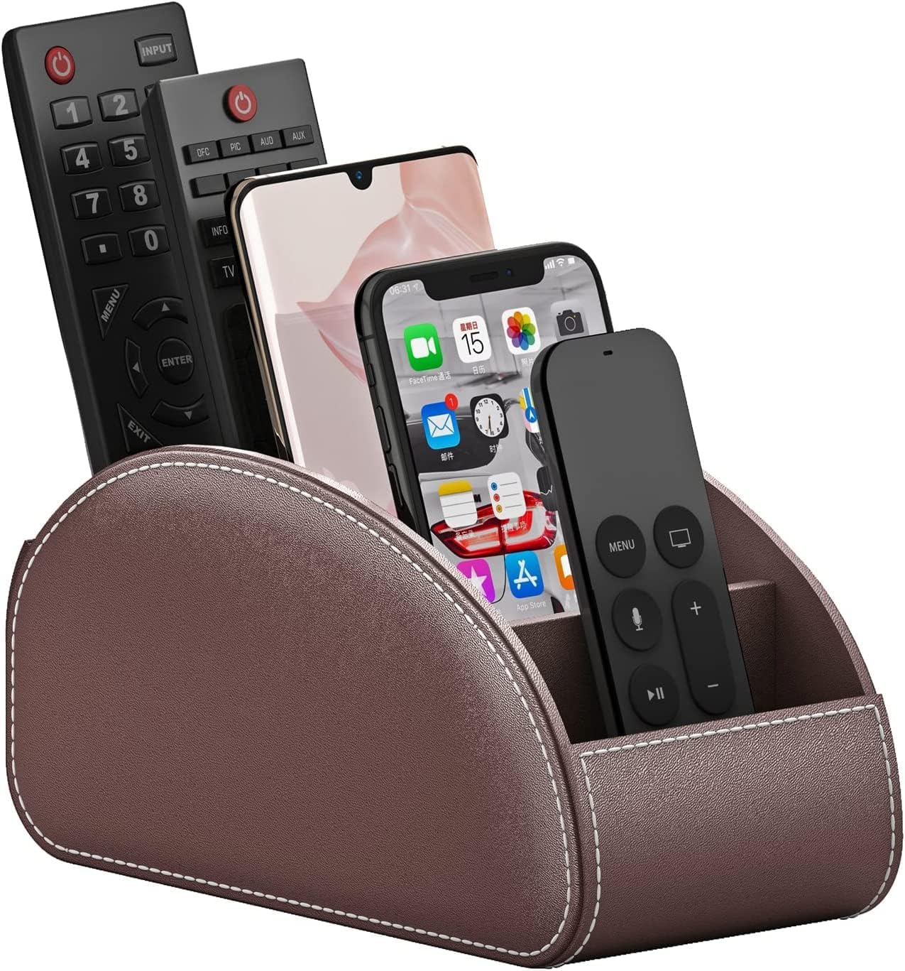 DUOMIAO Remote Control Holder with 5 Compartments,Pu Leather Office ...