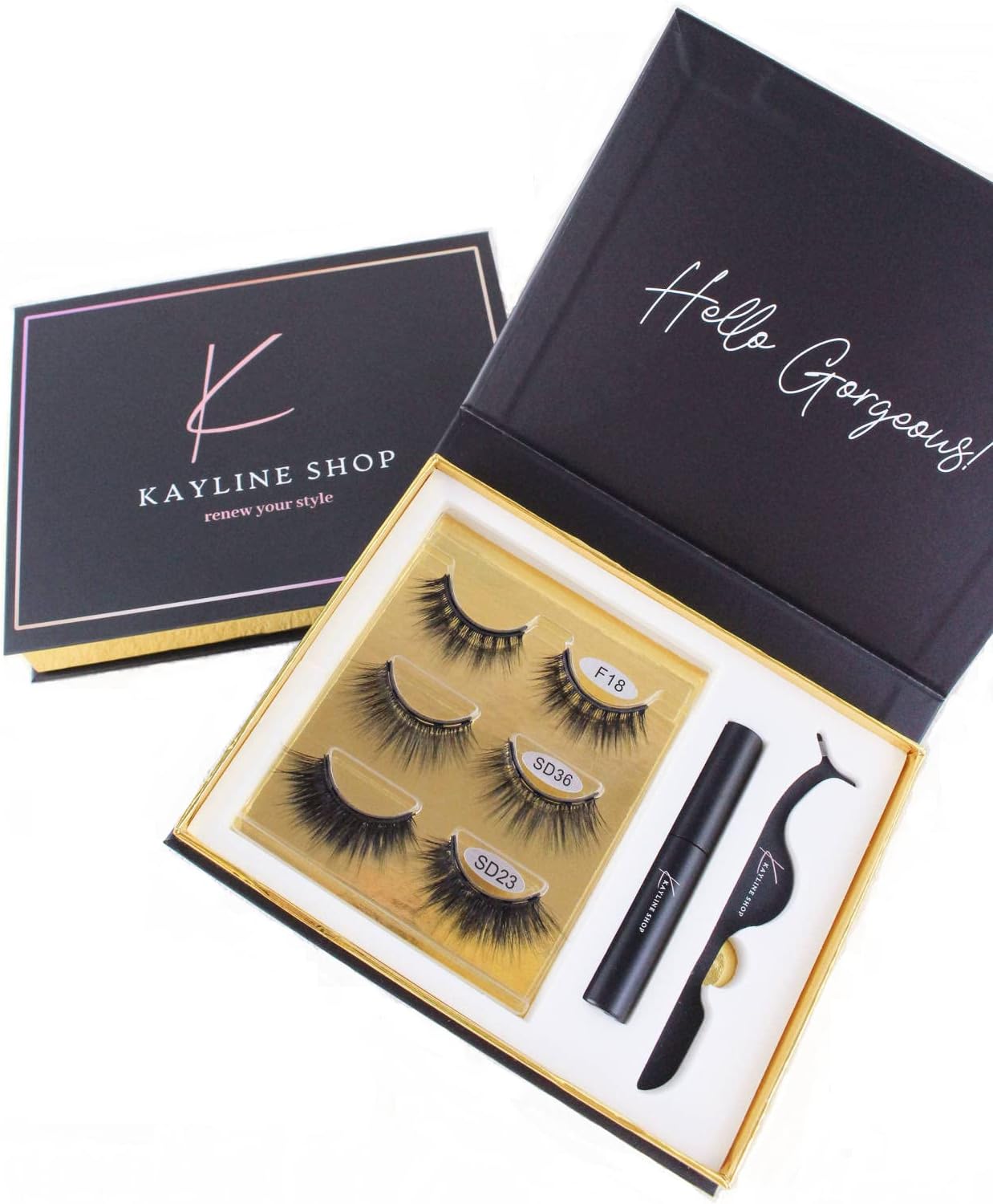 KAYLINE SHOP Magnetic Eyelash Kit with Eyeliner and Tweezer | 3 Pairs ...