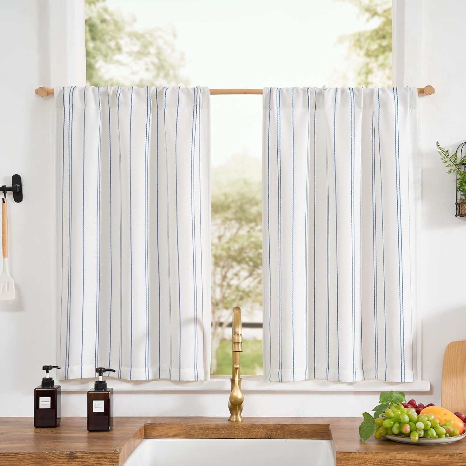 Amazon.com: jinchan Striped Kitchen Curtains 24 Inches Linen Look Cafe ...