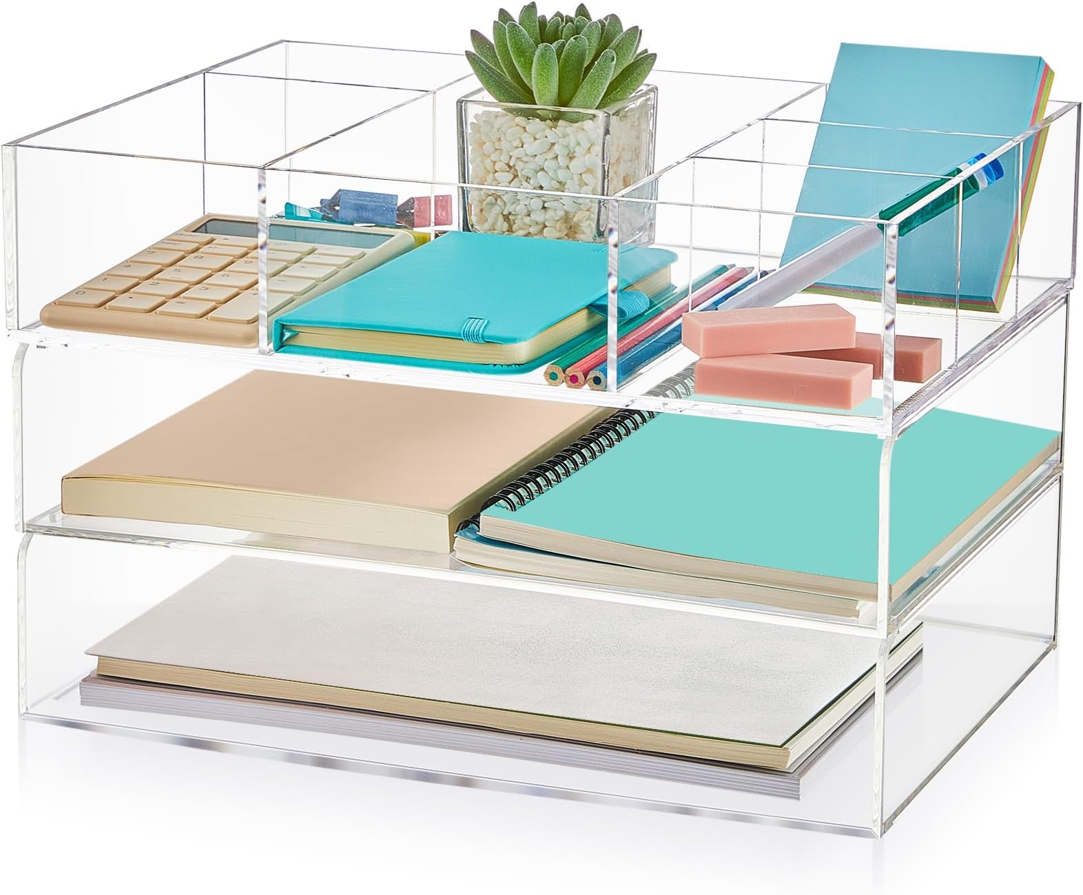 Amazon.com : Kathfly Acrylic Desk Organizer 3 Tier Clear Desk Organizer ...